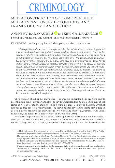 (PDF) MEDIA CONSTRUCTION OF CRIME REVISITED: MEDIA TYPES, CONSUMER ...