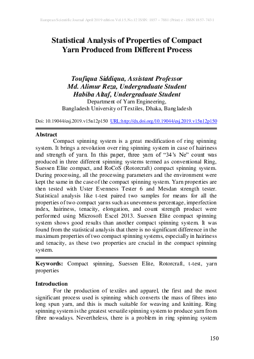 (PDF) Statistical Analysis of Properties of Compact Yarn Produced from ...