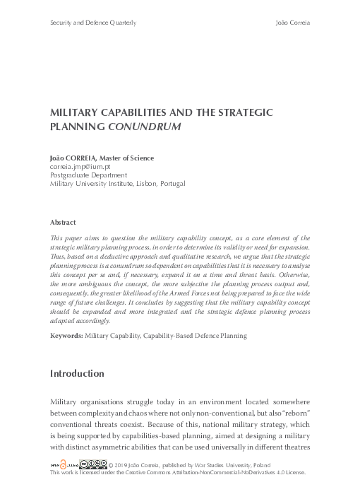 (PDF) MILITARY CAPABILITIES AND THE STRATEGIC PLANNING CONUNDRUM