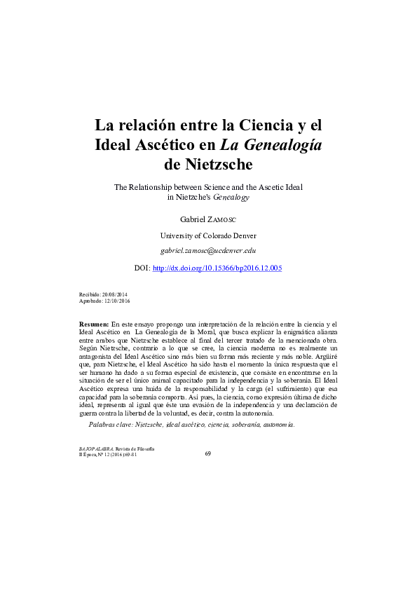 (PDF) La Relación entre la Ciencia y el Ideal Ascético en La Genealogía ...