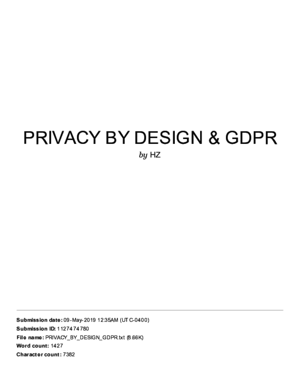 (PDF) PRIVACY BY DESIGN & GDPR