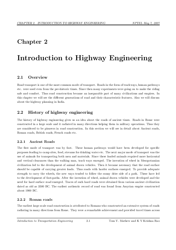 (PDF) CHAPTER 2. INTRODUCTION TO HIGHWAY ENGINEERING NPTEL Introduction ...