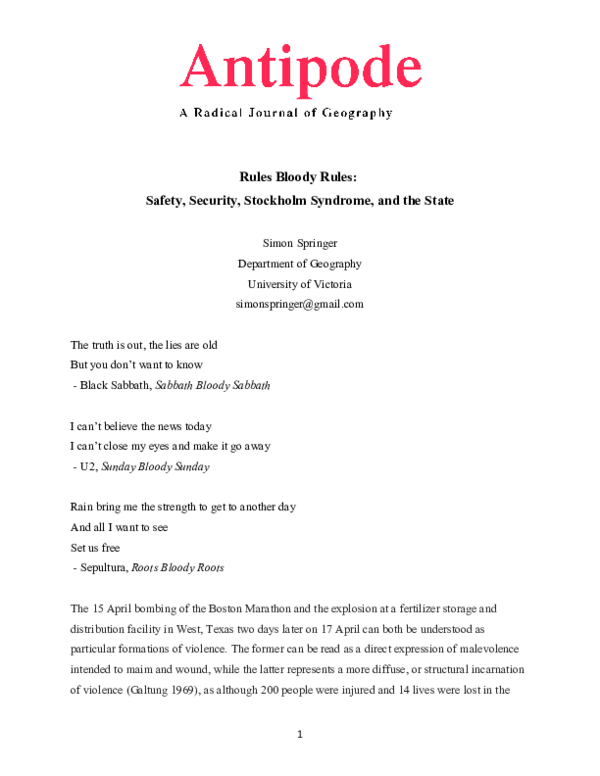 (PDF) Rules bloody rules: safety, security, Stockholm syndrome, and the ...