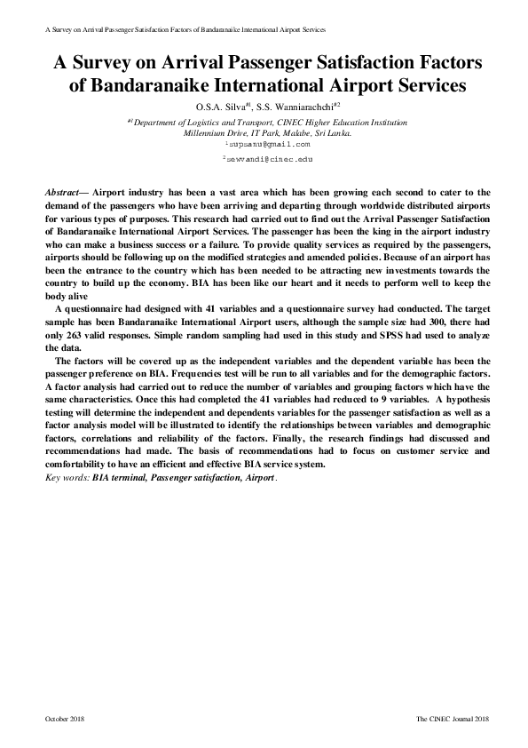 (PDF) A Survey on Arrival Passenger Satisfaction Factors of ...