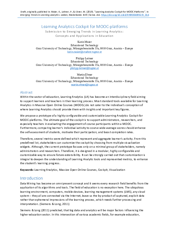(PDF) Learning Analytics Cockpit for MOOC Platforms