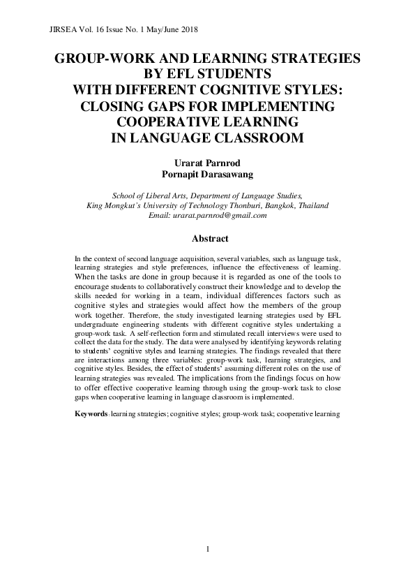 (PDF) Group-work and Learning Strategies by EFL Students with Different ...