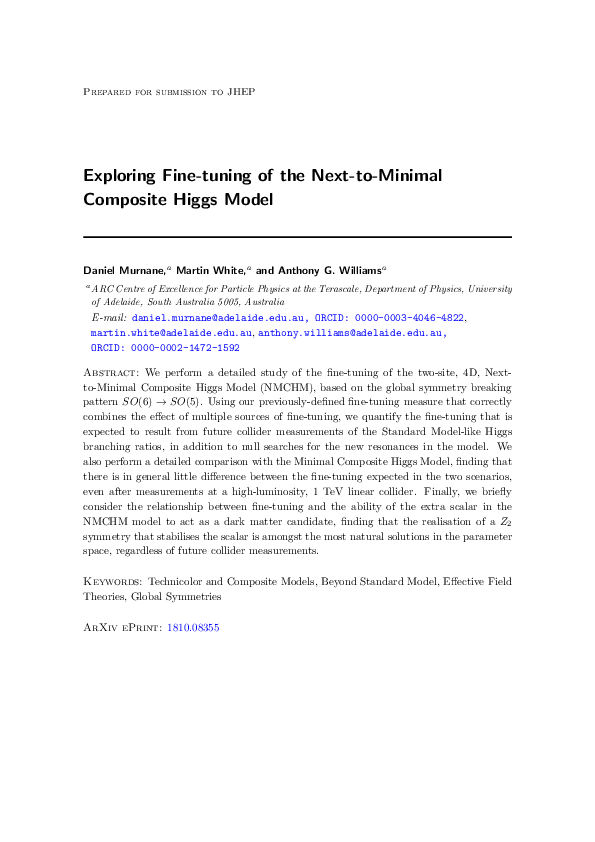 (PDF) Exploring Fine-tuning of the Next-to-Minimal Composite Higgs Model