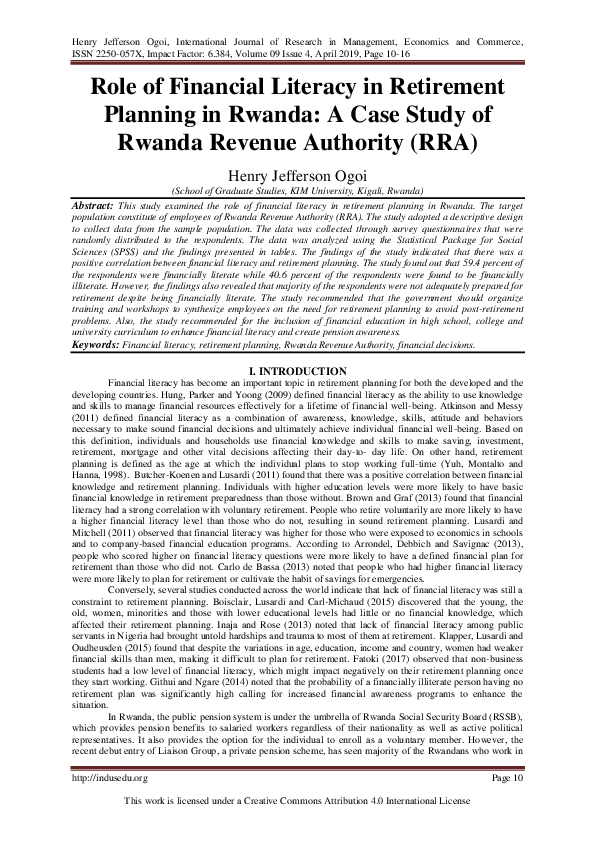 (PDF) Role of Financial Literacy in Retirement Planning in Rwanda: A ...