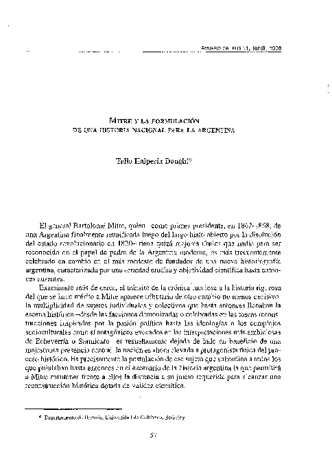 (PDF) Halperin Donghi Mitre y la Formulacion de una Historia Nacional ...