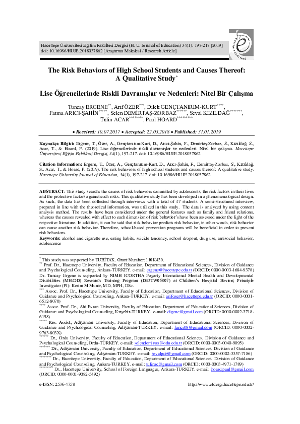(PDF) The Risk Behaviors of High School Students and Causes Thereof: A ...