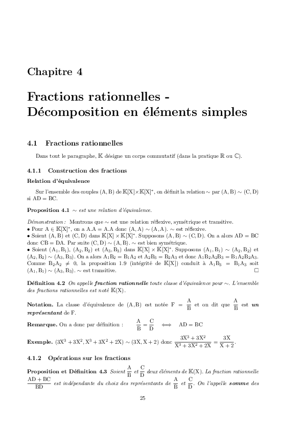 (PDF) Chapitre 4 Fractions rationnelles - Décomposition enélémentsenéléments simples 4.1 ...
