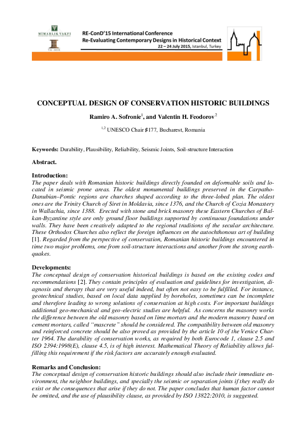 (PDF) CONCEPTUAL DESIGN OF CONSERVATION HISTORIC BUILDINGS