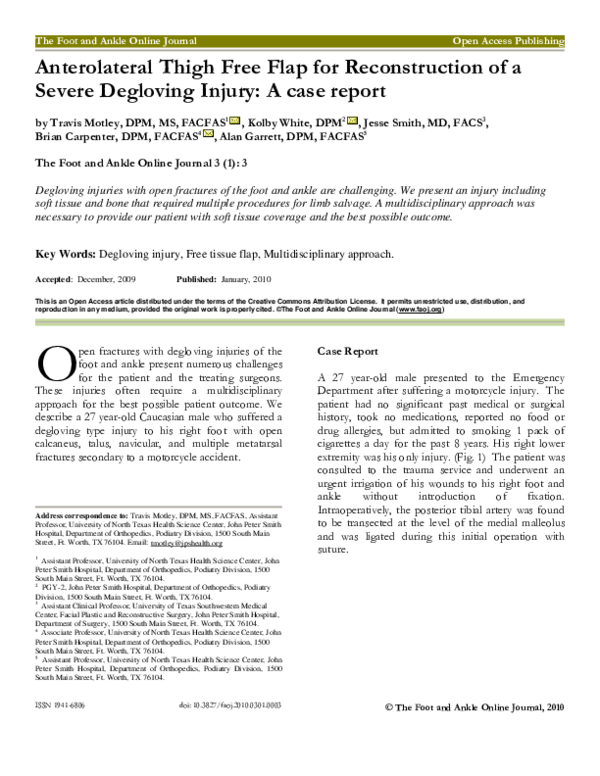 (PDF) Anterolateral Thigh Free Flap for Reconstruction of a Severe Degloving Injury: A case report