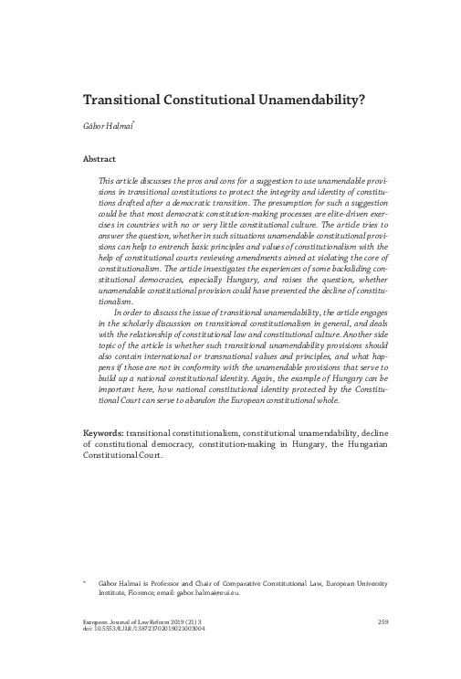 (PDF) Transitional Constitutional Unamendability