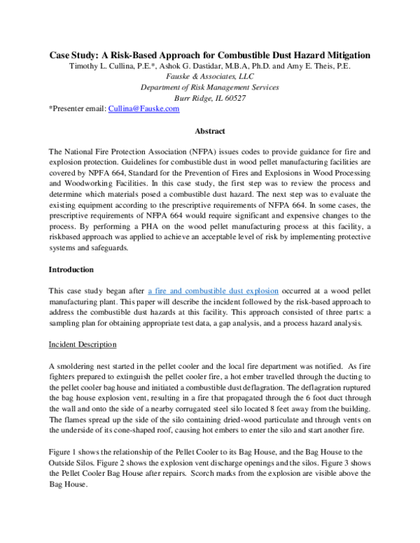 (PDF) Case Study A Risk Based Approach for Combustible Dust Hazard ...