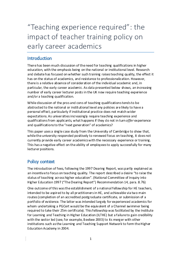 (PDF) "Teaching experience required": the impact of teacher training ...