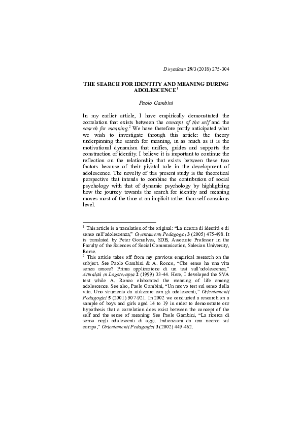 (PDF) THE SEARCH FOR IDENTITY AND MEANING DURING ADOLESCENCE 1