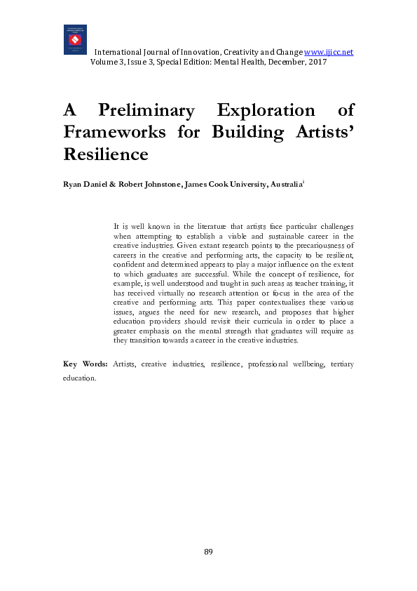 (PDF) A Preliminary Exploration of Frameworks for Building Artists' Resilience