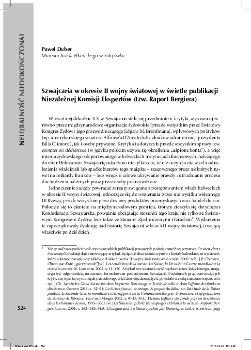 (PDF) Szwajcaria w okresie II wojny światowej w świetle publikacji ...