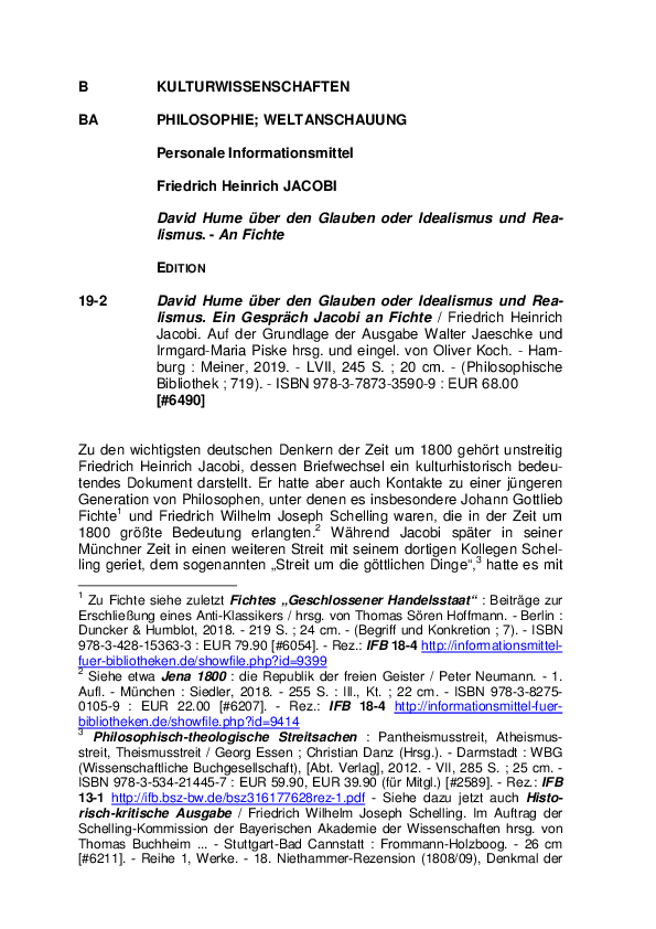 (PDF) IFB-Rezension David Hume über den Glauben oder Idealismus und ...