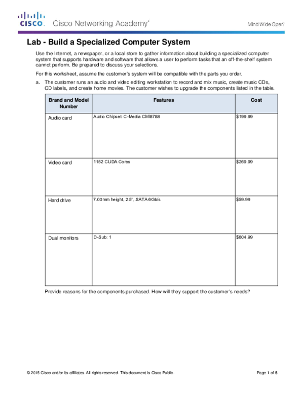 (PDF) Lab -Build a Specialized Computer System