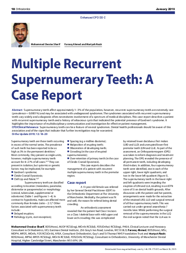 (PDF) Multiple Recurrent Supernumerary Teeth: A Case Report