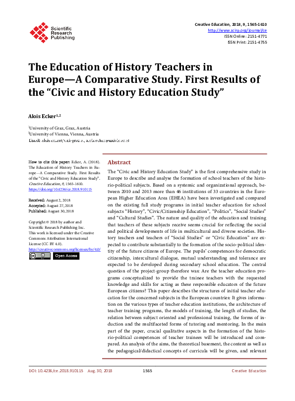 (PDF) The Education of History Teachers in Europe-A Comparative Study ...