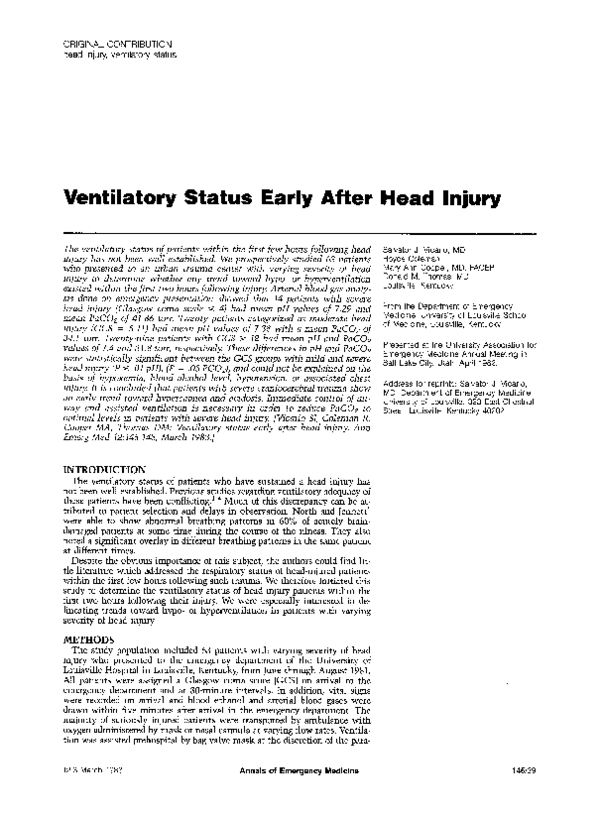 (PDF) Ventilatory status early after head injury
