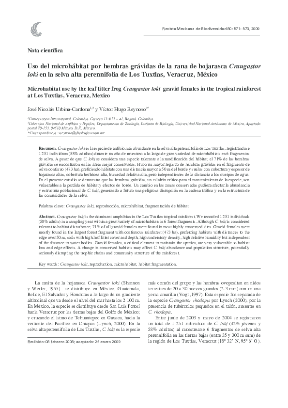 (PDF) Microhabitat use by the leaf litter frog Craugastor loki gravid ...