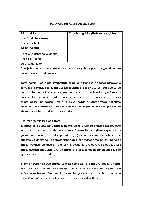 (PDF) FORMATO REPORTE DE LECTURA Título del libro