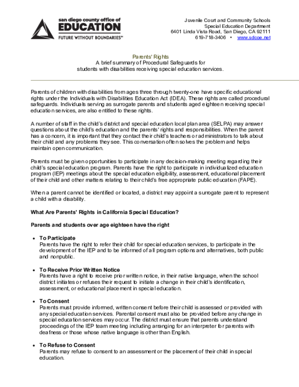 (PDF) Brief Version of Procedural Safeguards