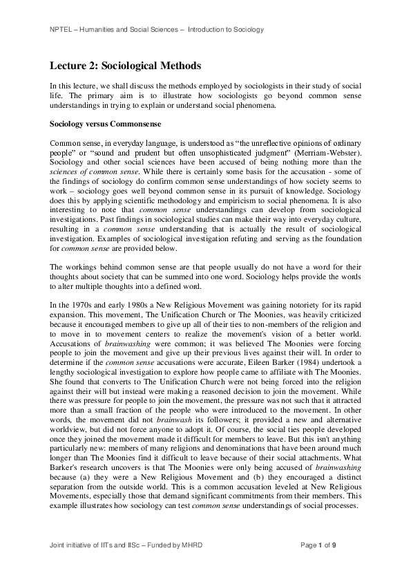 (PDF) Lecture 2: Sociological Methods