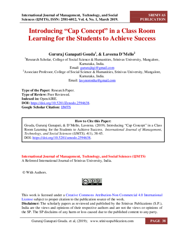 (PDF) Introducing "Cap Concept" in a Class Room Learning for the ...