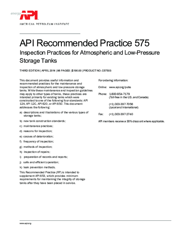 (PDF) API Recommended Practice 575 Inspection Practices for Atmospheric ...