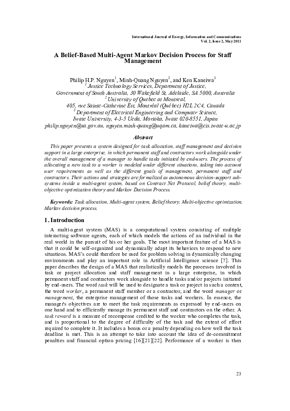 (PDF) A Belief-Based Multi-Agent Markov Decision Process for Staff Management