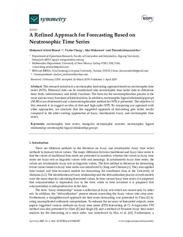 (PDF) A Refined Approach for Forecasting Based on Neutrosophic Time Series