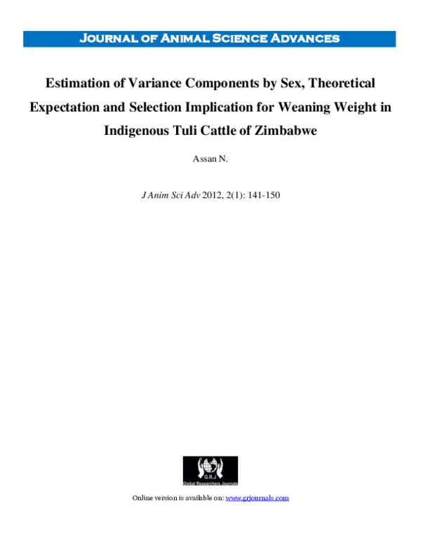 Pdf Estimation Of Variance Components By Sex Theoretical Expectation And Selection