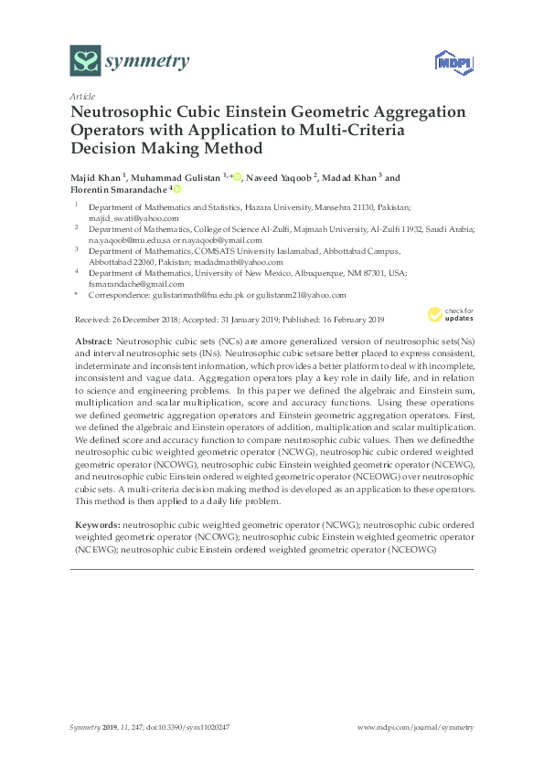 (PDF) Neutrosophic Cubic Einstein Geometric Aggregation Operators with Application to Multi ...