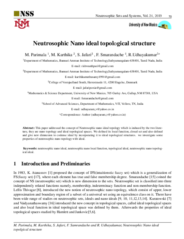 (PDF) Neutrosophic Nano ideal topological structure
