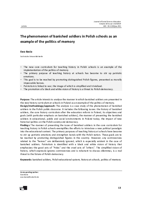 (PDF) The phenomenon of banished soldiers in Polish schools as an ...