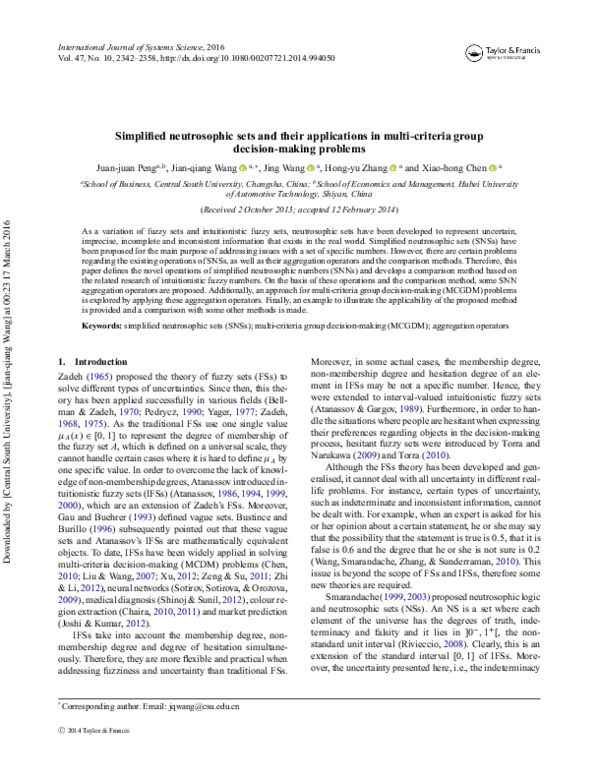 (PDF) Simplified neutrosophic sets and their applications in multi-criteria group decision ...