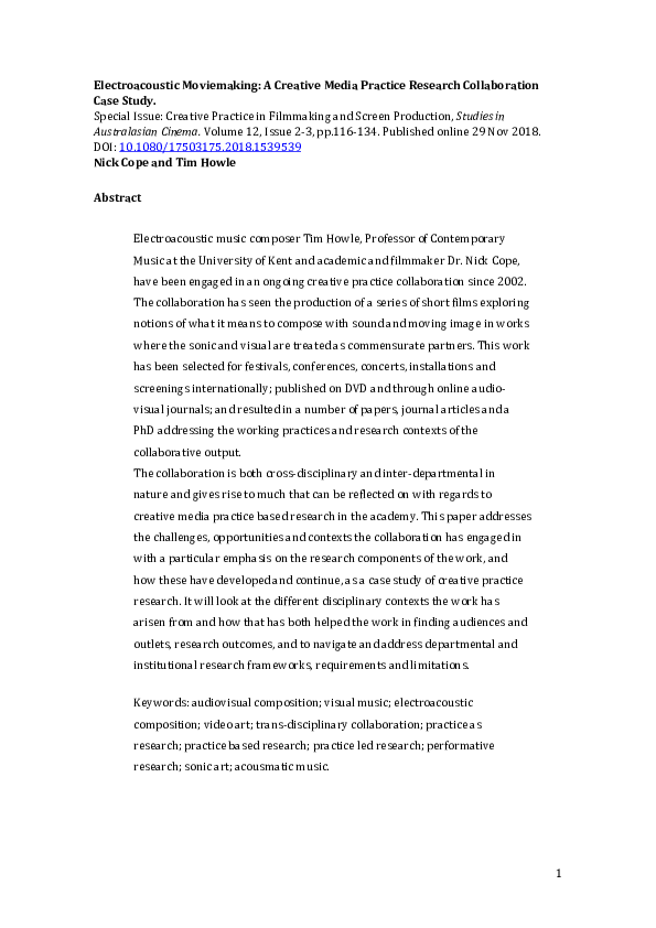 (DOC) Electroacoustic Moviemaking: A Creative Media Practice Research ...