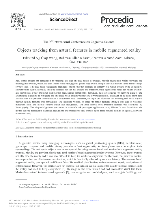 (PDF) ScienceDirect Objects tracking from natural features in mobile augmented reality