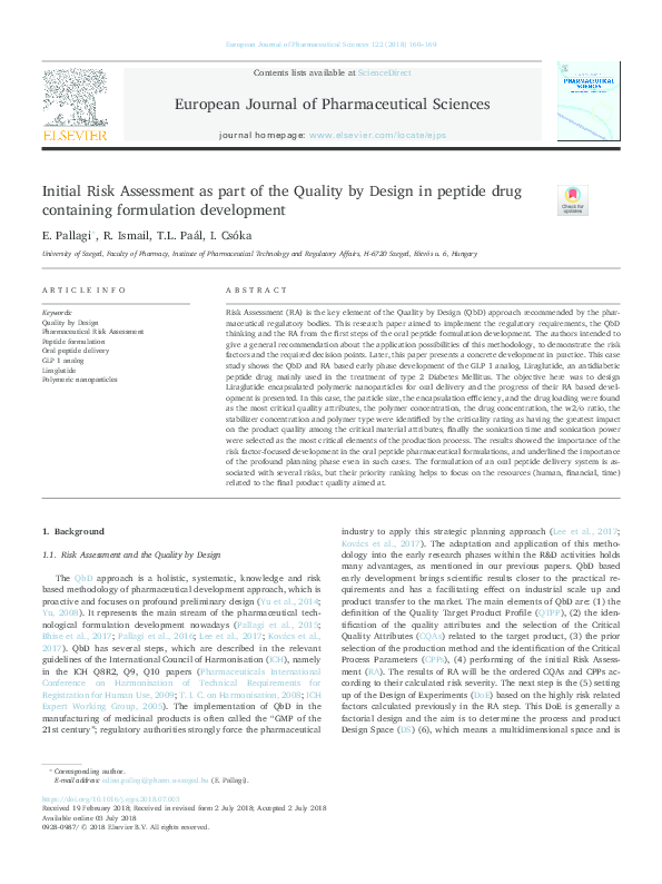 (PDF) Initial Risk Assessment as part of the Quality by Design in ...