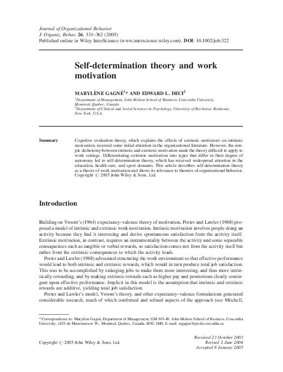 (PDF) Self-determination theory and work motivation