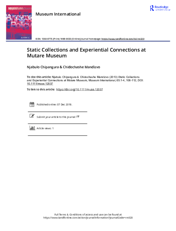 (PDF) Static Collections and Experiential Connections at Mutare Museum