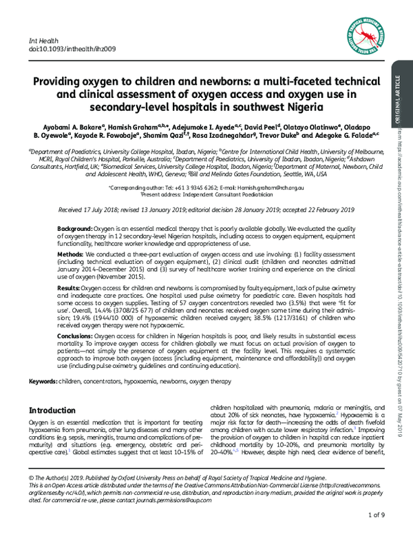 (PDF) Providing oxygen to children and newborns a multi-faceted ...