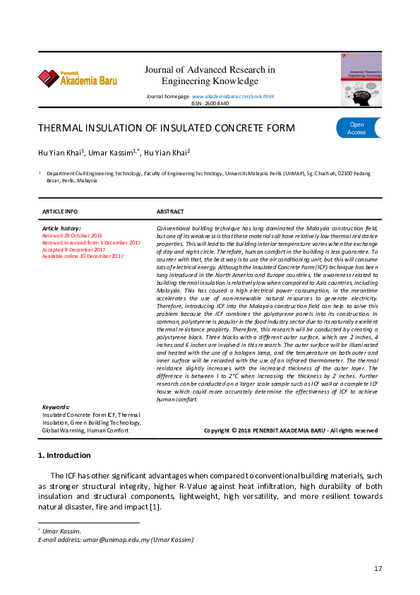 (PDF) THERMAL INSULATION OF INSULATED CONCRETE FORM