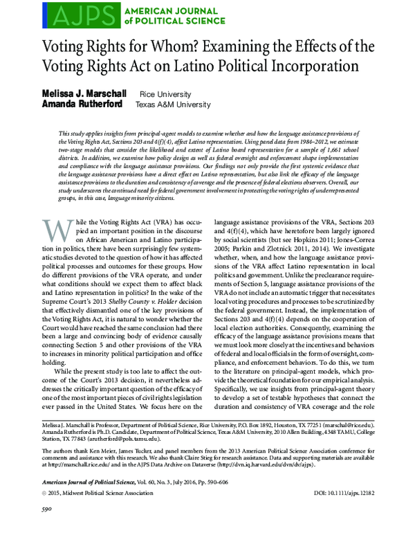 Voting Rights for Whom? Examining the Effects of the Voting Rights Act ...