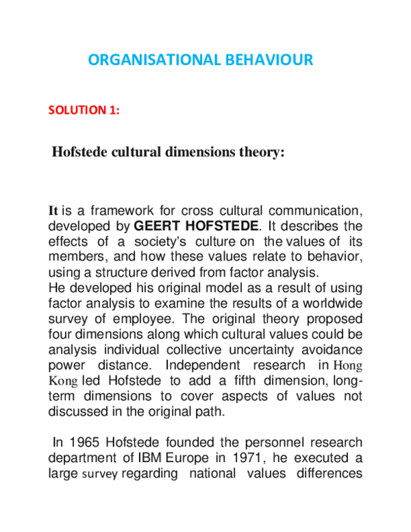 (DOC) Hofstede cultural dimensions theory